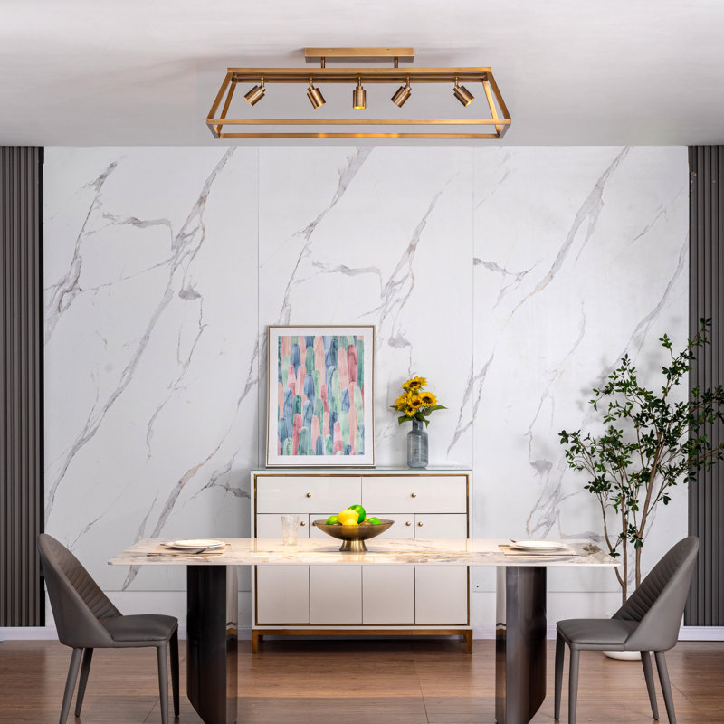 VidaLite Shura Cage - 5 Light Integrated LED Flush Mount Rotatable Heads - Brushed Brass | Wayfair